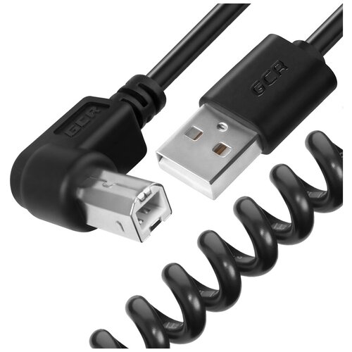 Угловой кабель 2 метра для принтера GCR USB AM / BM для сканера МФУ черный витой провод для принтера