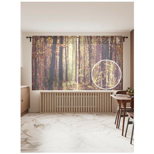 Тюль для кухни и спальни JoyArty "Тайный лес", 2 полотна со шторной лентой шириной по 145 см, высота 180 см.