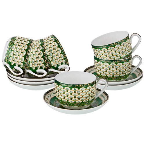 Чайный набор посуды на 6 персон Lefard Сура 260 мл, сервиз 12 предметов: 6 чашек и блюдец, подарочный белый Фарфор Лефард