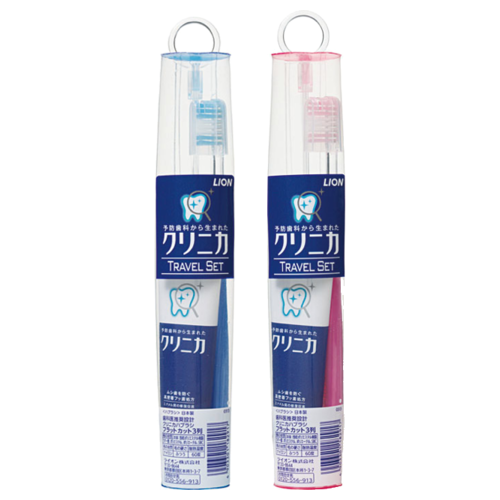 Дорожный набор, Lion Япония, Зубная щетка, зубная паста Clinica, розовый / синий, 30 г