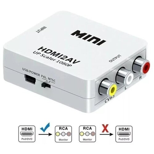 Переходник HDMI на AV RCA CVSB L/R адаптер конвертер 1080p для монитора, телевизора, ноутбука, компьютера, PS, Xbox, PC