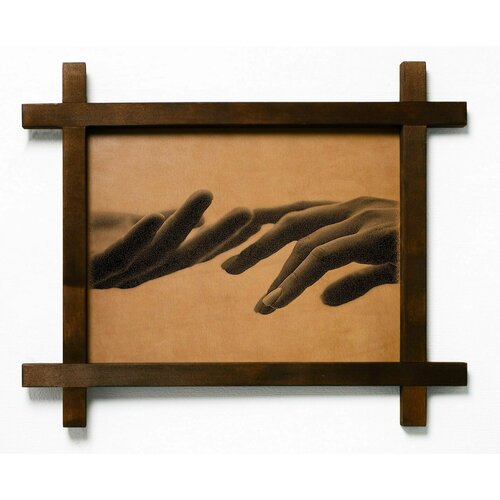 Картина "Руки", интерьерная для украшения и декора на стену кухни гостиной детской комнаты спальни в деревянной рамке, подарок, натуральная кожа, BoomGift