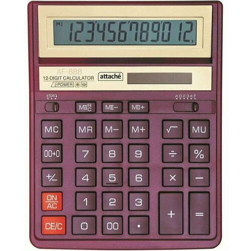 Калькулятор настольный Attache AF-888 12-разрядный красный 204х158х32 мм, 1572672