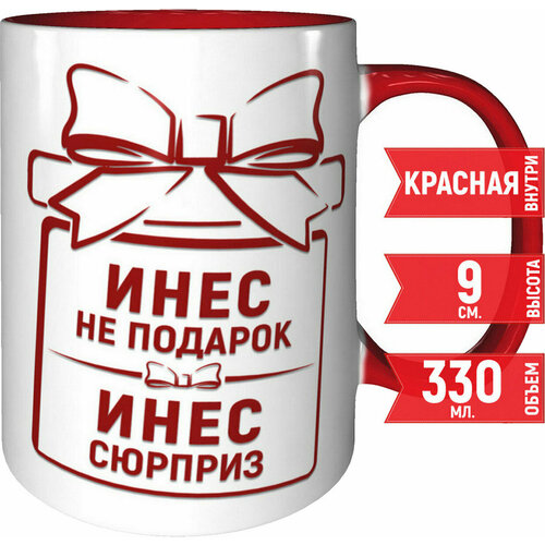 Кружка Инес не подарок Инес сюрприз - с красной ручкой и красная внутри