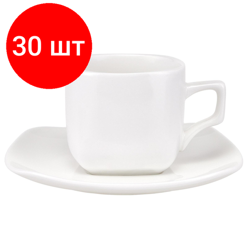 Комплект 30 штук, Чайная пара Wilmax фарфоровый белый: чашка 200мл с блюдцем. WL-993003