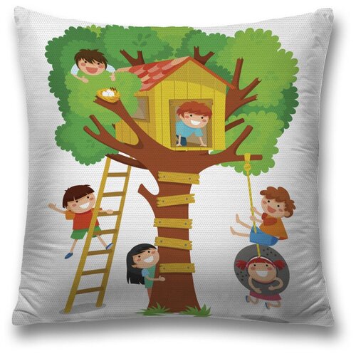 Наволочка декоративная на молнии, чехол на подушку JoyArty "Детский домик на дереве" 45х45 см
