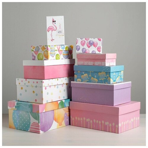 Набор подарочных коробок Oubaoloon 10 в 1, "Happy Birthday", 12*7*4-32,5*20*12,5 см