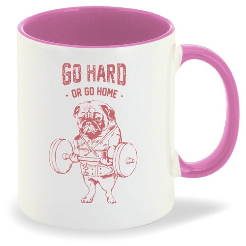 Кружка розовая CoolPodarok Go hard собака