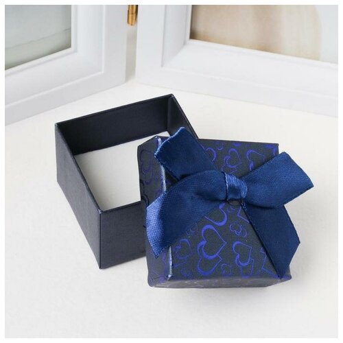 Коробочка подарочная под кольцо "Блестящие сердца", 5*5, цвет синий 1037515