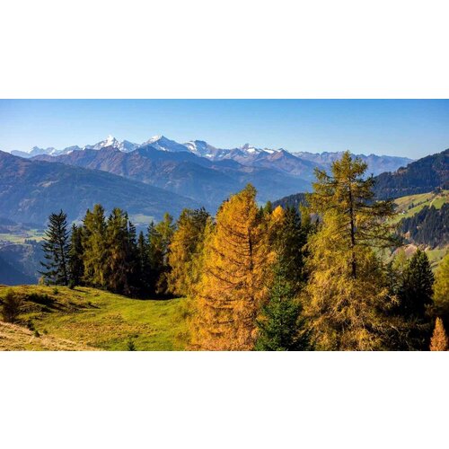 Картина на холсте 110x60 LinxOne "Осень деревья горы Австрия октябрь" интерьерная для дома / на стену / на кухню / с подрамником