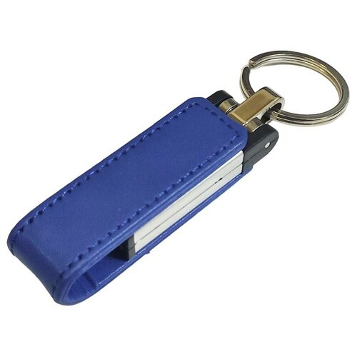 Подарочная флешка кожаная узкая на магните синяя, оригинальный сувенирный USB-накопитель 4GB