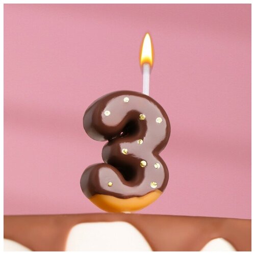 Свеча в торт "Шоколадная глазурь", цифра "3" , 7 см