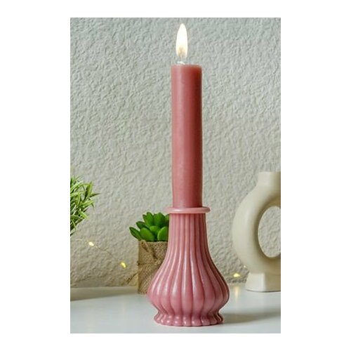 Декоративная свеча античное изящество с рифлёным основанием, розовый бархат, парафин, 25 см, Kaemingk 215652-2