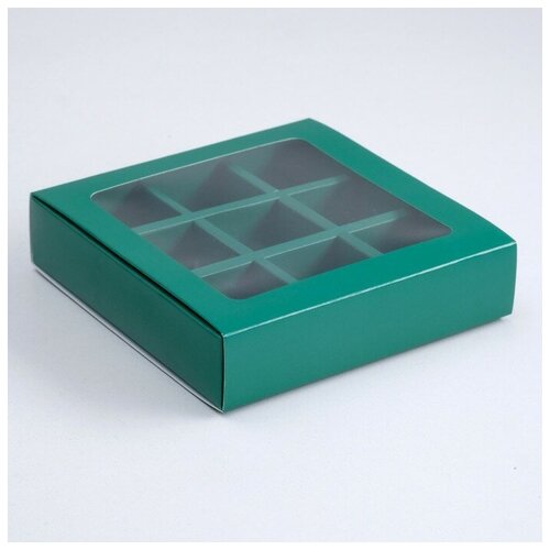 Коробка под 9 конфет с обечайкой, изумрудная, 14,5x14,5x3,5 см