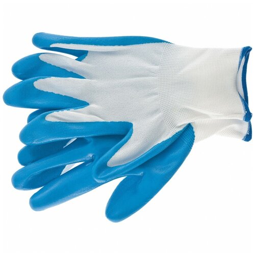 Перчатки полиэфирные с синим нитрильным покрытием Сибртех размер L, 15 класс вязки 67862