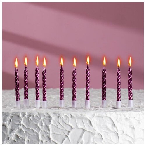 Свечи в торт "Спираль", 10 шт, средние, 7 см, фиолетовый металлик