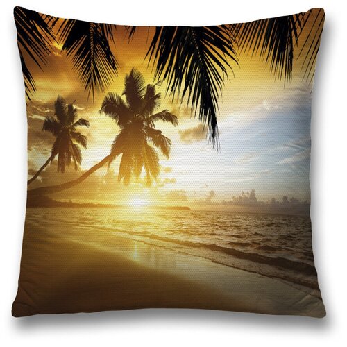 Наволочка декоративная на молнии, чехол на подушку JoyArty "Вечерние пальмы над берегом" 45х45 см