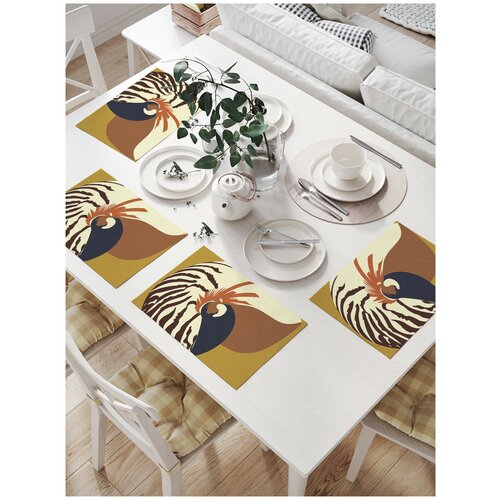 Салфетки на стол для сервировки прямоугольные, плейсмат JoyArty "Тигровая раковина", 32x46 см, в комплекте 4шт.