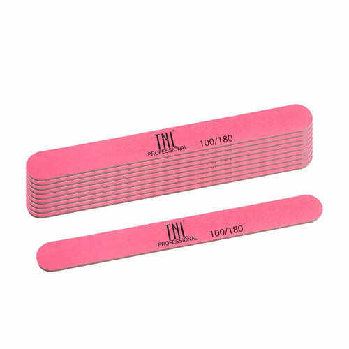 TNL, набор пилок для ногтей узкая 100/180 высокое качество (пластиковая основа, розовые), 10 шт