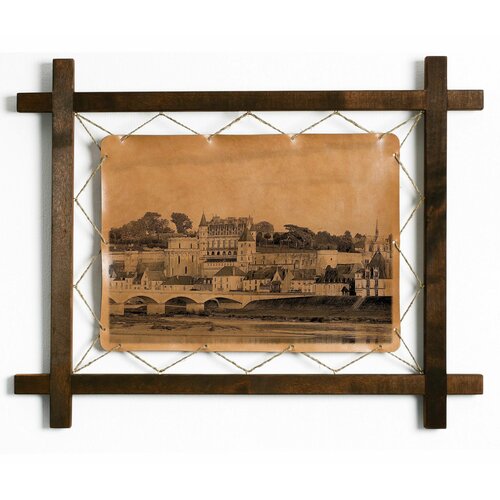 Картина Замок Амбуаз, Франция, гравировка на натуральной коже, в деревянной раме, подарок, BoomGift