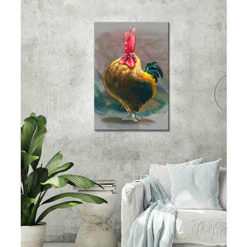 Картина - Курица, курицы, курочка, петух, петухи, красивые породы куриц, стилизация курица, рисунок курица, курица арт, петух арт (14) 50х70