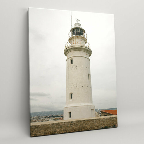 Картина на холсте (интерьерный постер) "Белый маяк на берегу" в скандинавском стиле, с деревянным подрамником, размер 30x40 см