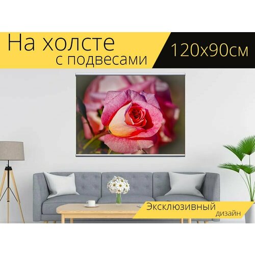 Картина на холсте "Роза, розовый, благородный" с подвесами 120х90 см. для интерьера