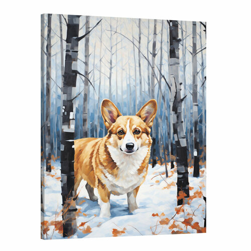 Интерьерная картина 50х70 "Корги в зимнем лесу"