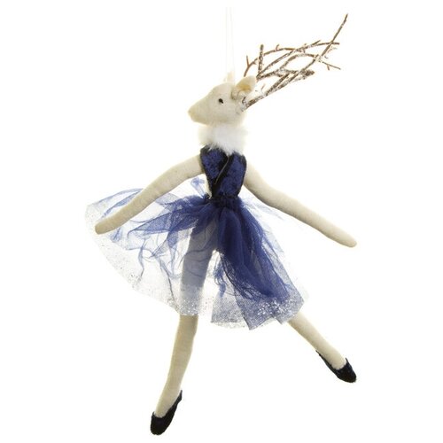 Due Esse Christmas Елочное украшение Олень - танцующая Бриджит в сапфировом платье 27 см, подвеска LN001108B