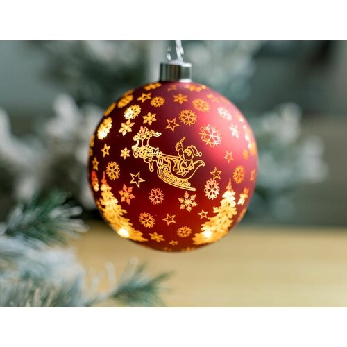 Светящийся ёлочный шар новогодний полёт, красный, 10 тёплых белых микро LED-огней, 12 см, батарейки, Peha Magic GF-16840