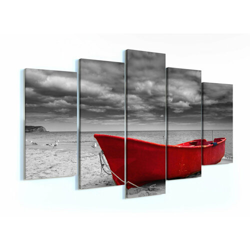 Модульная картина «Красная лодка» 140х80 / Интерьерные картины на стену / Модульные картины на стену