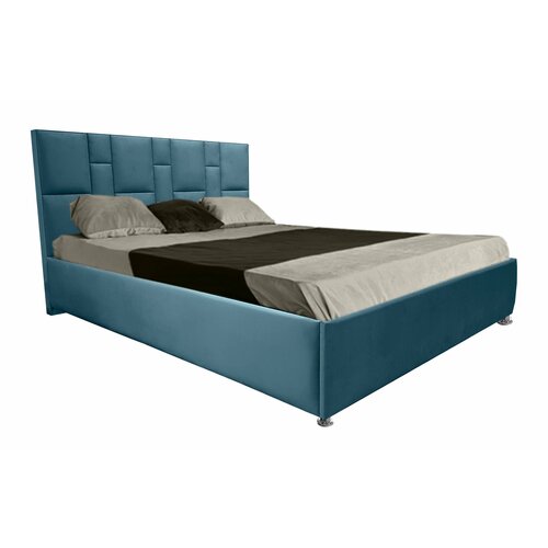 Двуспальная кровать Манхэттен 160x200 основание металлическое с ламелями велюр бирюзовый без ножек