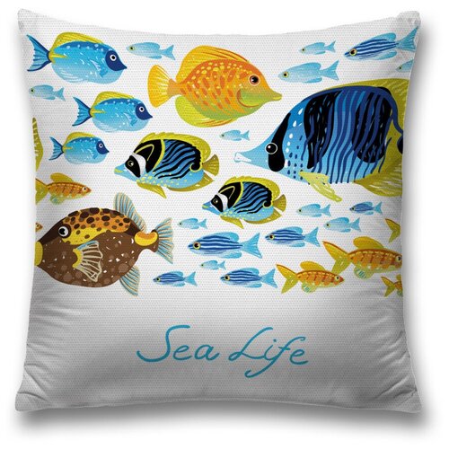 Наволочка декоративная на молнии, чехол на подушку JoyArty "Жизнь в море" 45х45 см