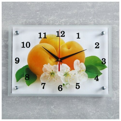 Часы настенные, серия: Кухня, "Абрикосы с цветами", 25х35 см, микс