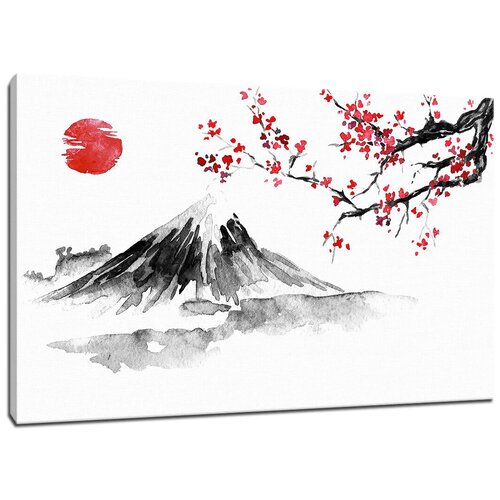 Картина Уютная стена "Заснеженная вершина и ветвь сакуры" 100х60 см