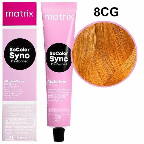 Matrix SoColor Sync Pre-Bonded - Крем-краска для волос тон в тон без аммиака с бондером 8CG блондин медно-золотистый светлый, 90 мл