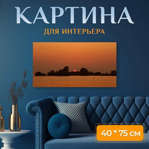 Картина на холсте "Восход солнца, океан, закат" на подрамнике 75х40 см. для интерьера