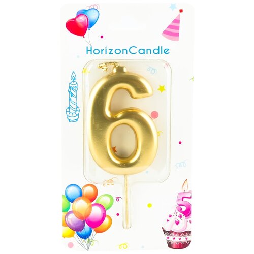 Свеча для торта цифра 6 металлик HorizonCandle 1 шт