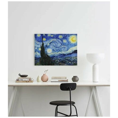 Репродукция Ван Гога "Звёздная ночь" / 45x60 / Интерьерная картина на холсте натянутая на подрамник / в кухню / в спальню / в гостиную / на стену