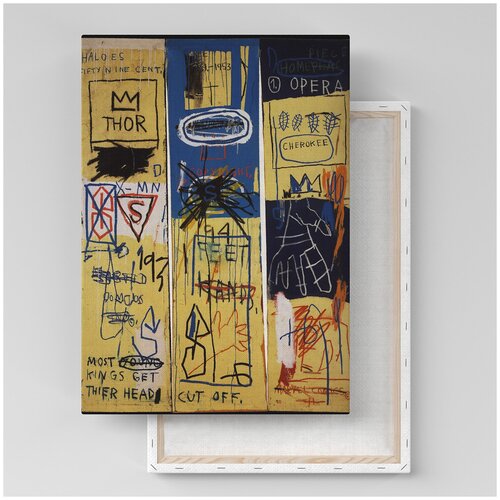 Картина на холсте с подрамником / Basquiat J.M. - Charles the First Acrylique et Crayon gras sur toile triptyque / Баския Жан-Мишель