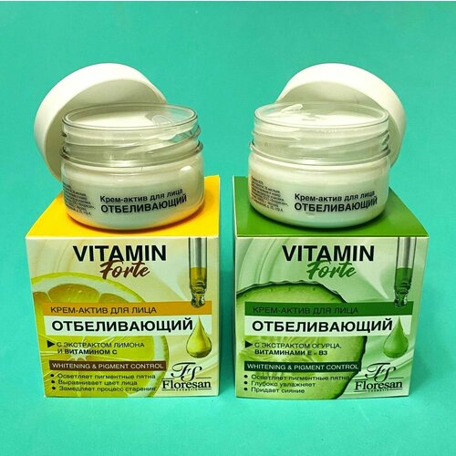 Крем-актив для лица Отбеливающий VITAMIN Forte с AHA-кислотами, экстрактом огурца и лимона, 2шт по 75мл