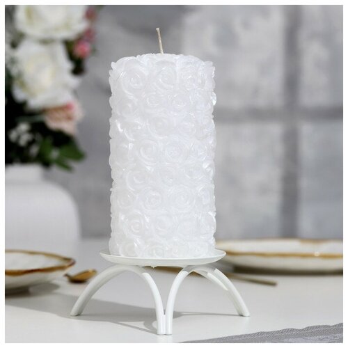 Свеча-цилиндр свадебная "Розы", 14х7,5 см, белая, домашний очаг