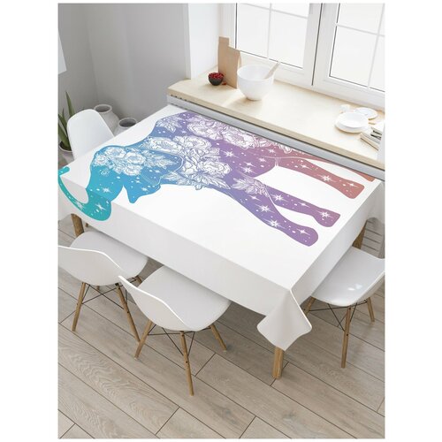 Скатерть прямоугольная JoyArty на кухонный стол "Слон в цветах" из оксфорда, 120x145 см