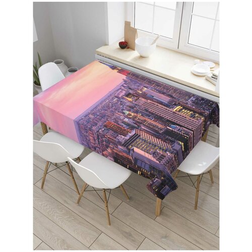 Скатерть прямоугольная JoyArty на кухонный стол "Полет над небоскребами" из оксфорда, 120x145 см