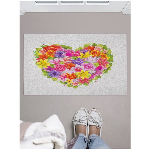 Придверный коврик в прихожую JoyArty "Сердце из цветов" для обуви, на резиновой основе, 75x45 см
