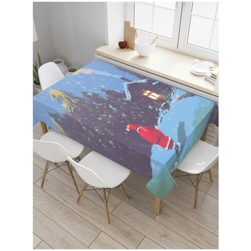 Скатерть прямоугольная JoyArty на кухонный стол "Дом санты" из оксфорда, 180x145 см