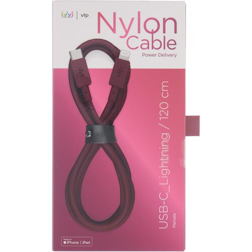 Кабель vlp Nylon Cable USB Type-С - Lightning MFI, 1.2 м, марсала