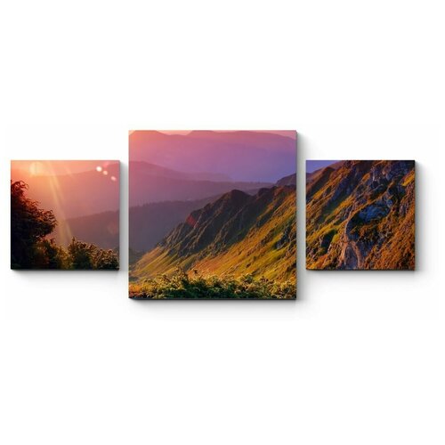 Модульная картина Летний пейзаж в горах на рассвете 150x64
