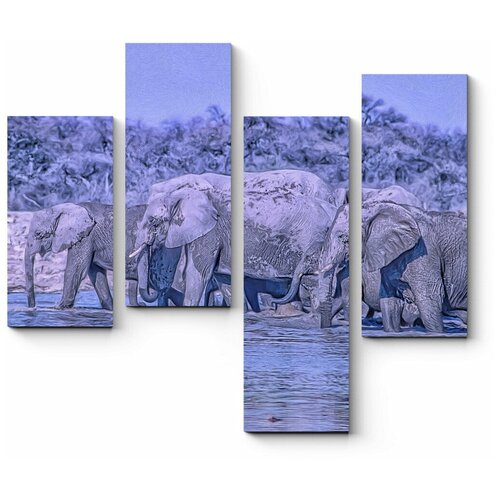 Модульная картина Африканские слоны на водопое 134x126