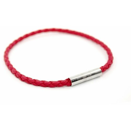 Плетеный браслет Handinsilver ( Посеребриручку ) Браслет плетеный кожаный с магнитной застежкой, 1 шт., размер 23 см, серебристый, красный